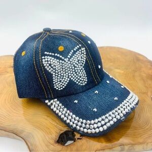 Accessories | New Butterfly Denim Cap Rhinestone Lip Print Love Letter ...